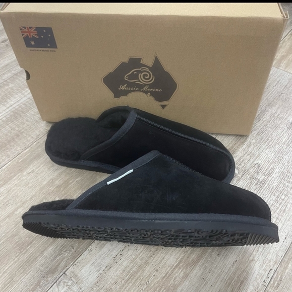 Aussie Merino | Shoes | Nib Mens Black Aussie Merino Bell Cozy Slippers ...